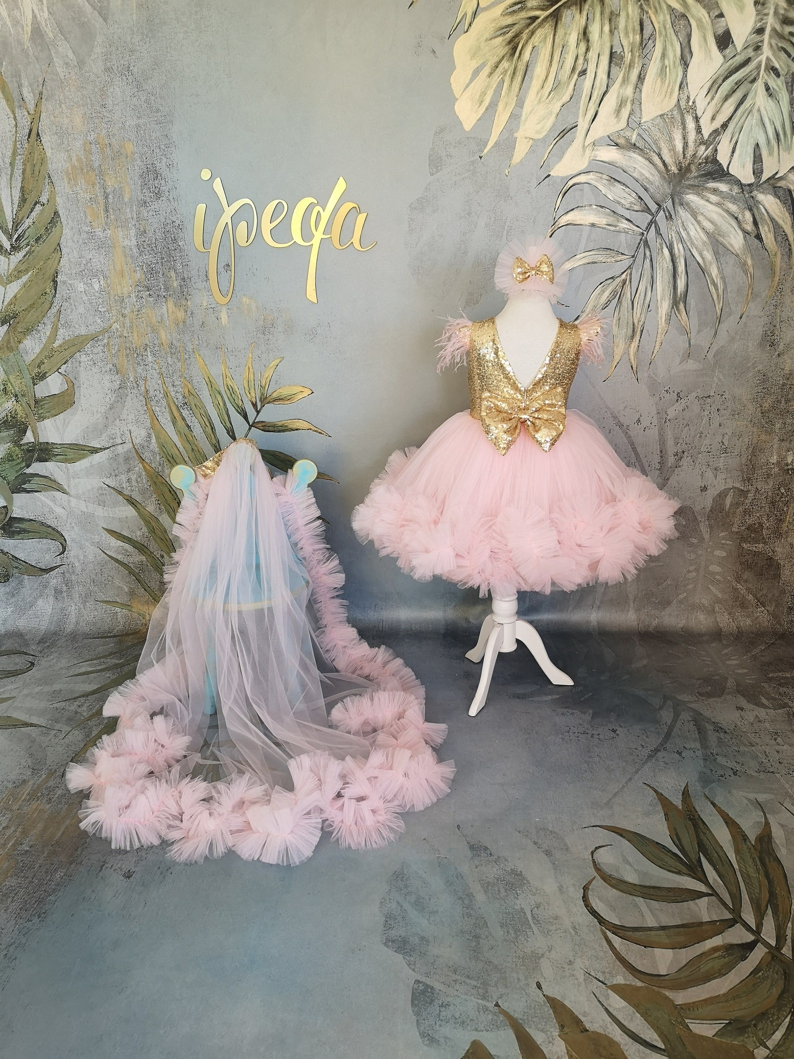 Gold and Powder Girl Pageant Outfit & Detachable Train Long | Etsy