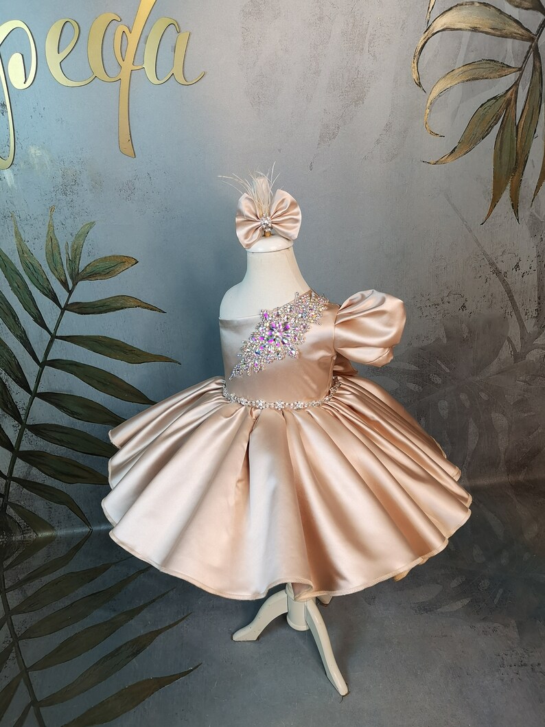 Gold Satin Baby Pageant Costume Custom Girl Garment Flower - Etsy