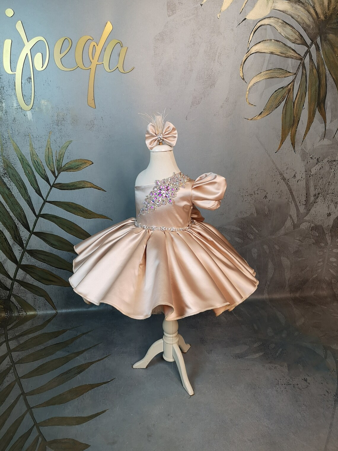 Gold Satin Baby Pageant Costume Custom Girl Garment Flower - Etsy