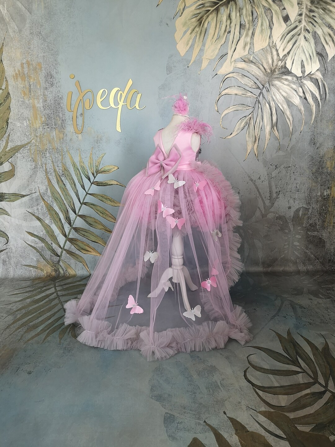 Pink Gray Toddler Butterfly Pageant Frock, Baby Shower, Long Tail ...
