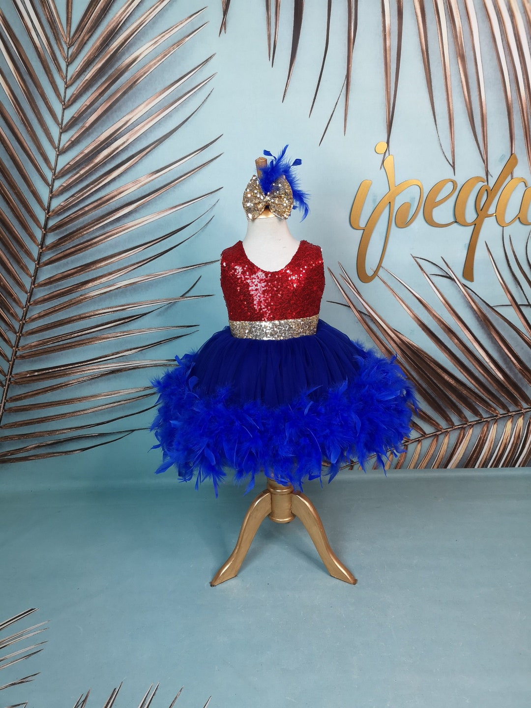 Wonderwoman Inspired Sax Blue Red Gold Girl Fur Birthday Frock ...