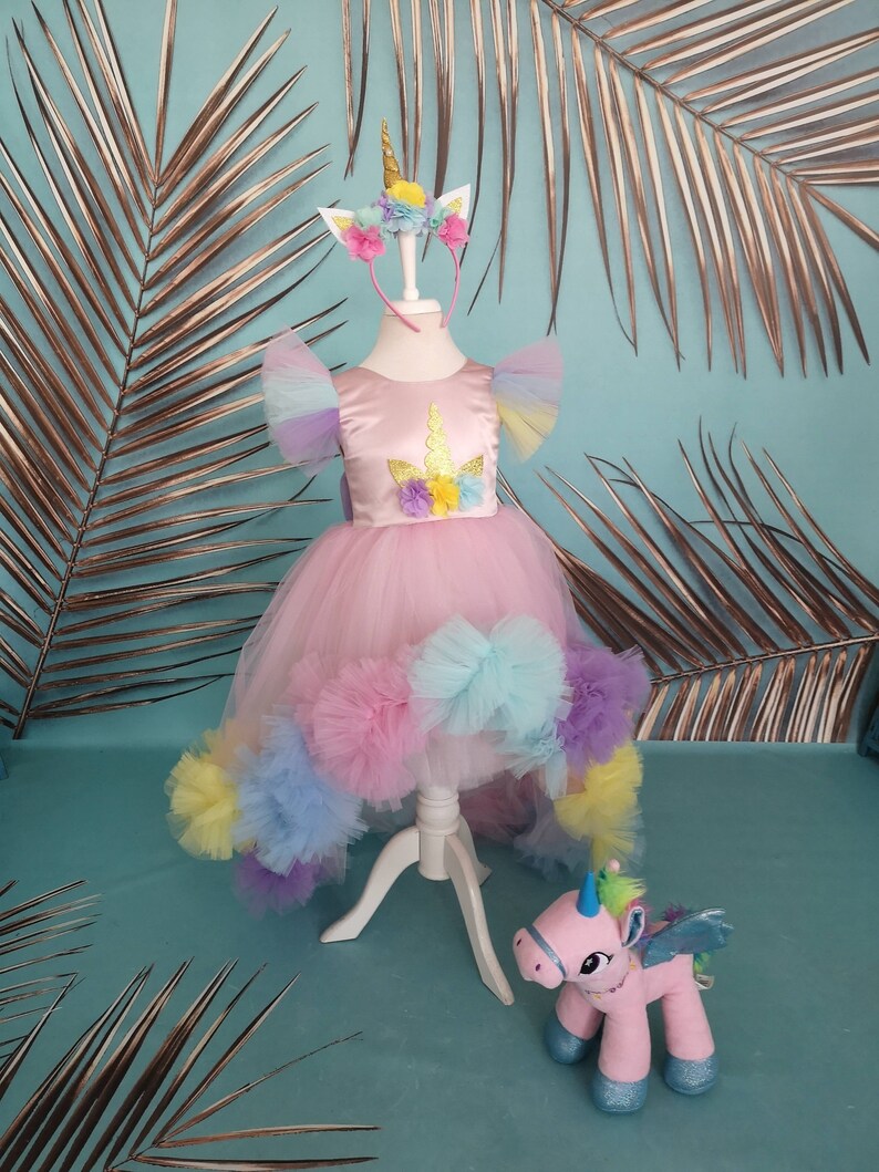 Long Tail Unicorn Birthday Dress Set Includes Head Crown Pony - Etsy