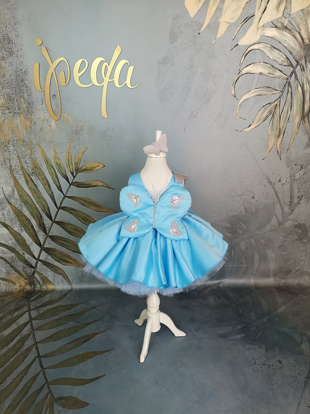 Blue Butterfly Baby Girl Dress, 1st Birthday Frock, Luxury Princess ...