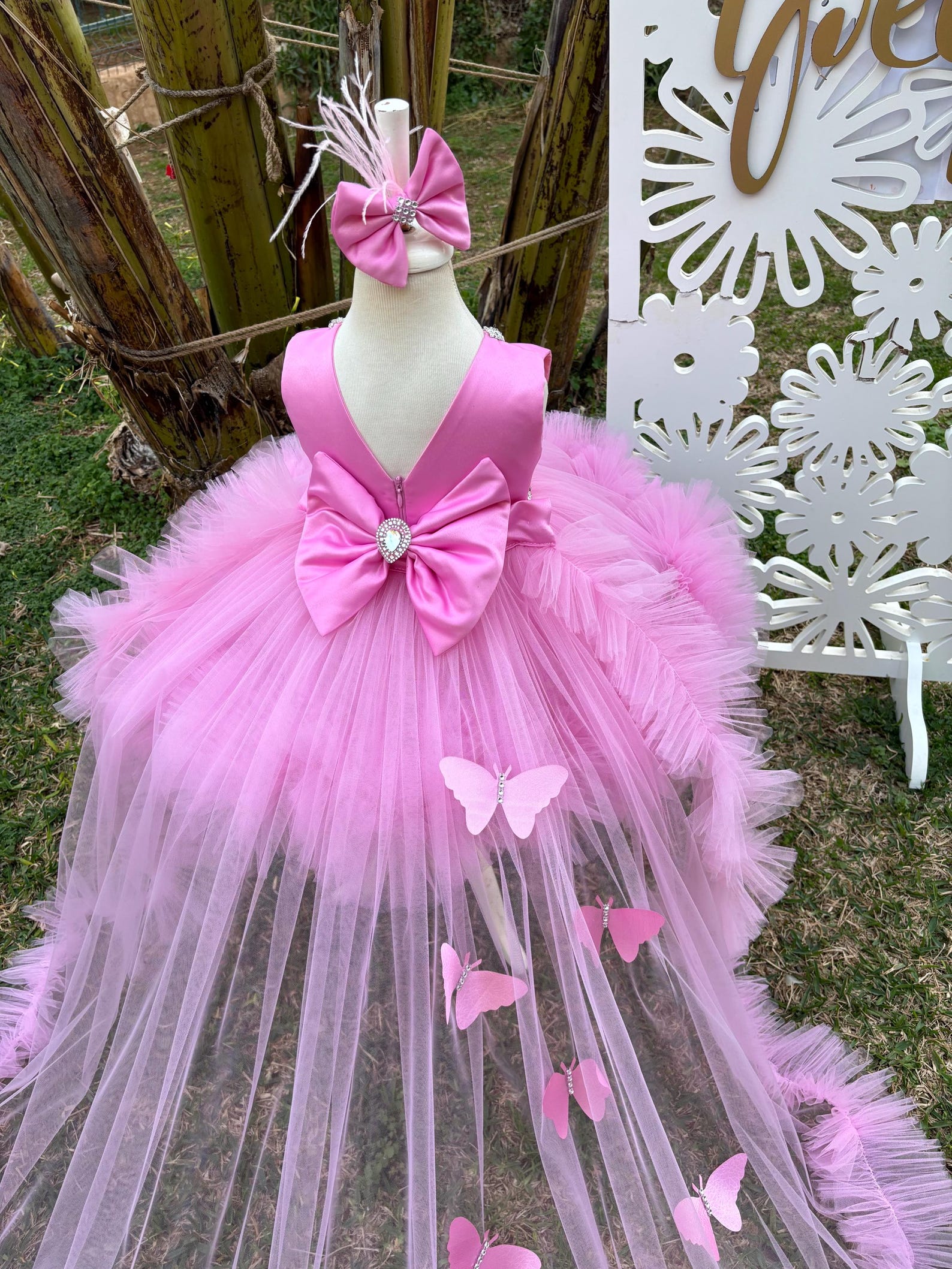 Baby Girl Prom Gown Rhinestones Butterfly & Detachable Train, Infant ...