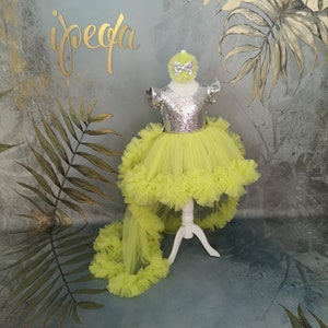 Neon Green Baby Girl Tutu Pageant Dress, Kiddie Frock Detachable Train ...