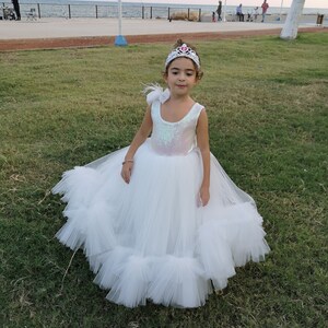 White Jr Bridesmaid Dress, Minnie Bride, Kid Gown for Weddings, Ankle ...