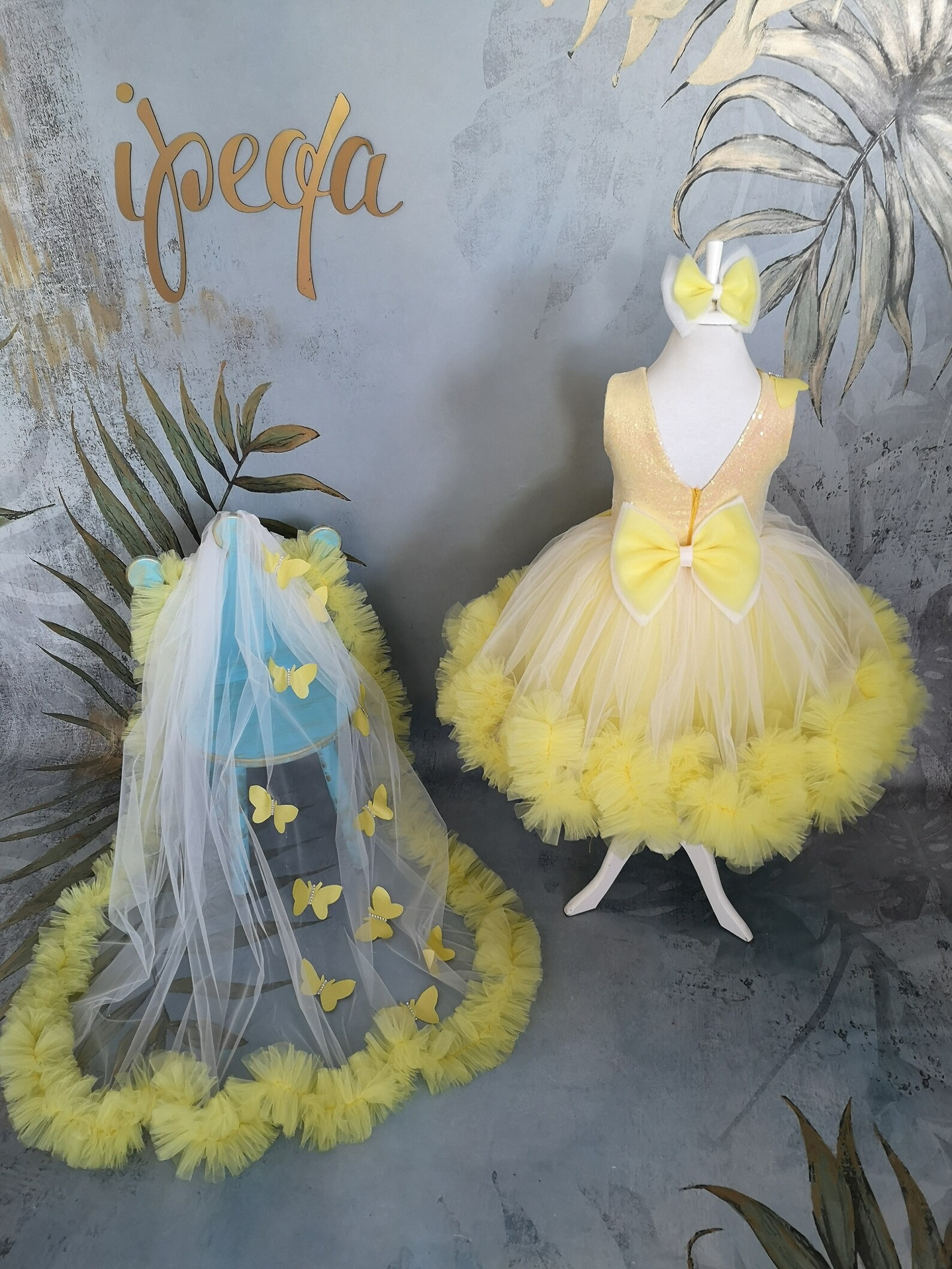 Yellow Girl Prom Gown With Butterflies Detachable Train Long - Etsy