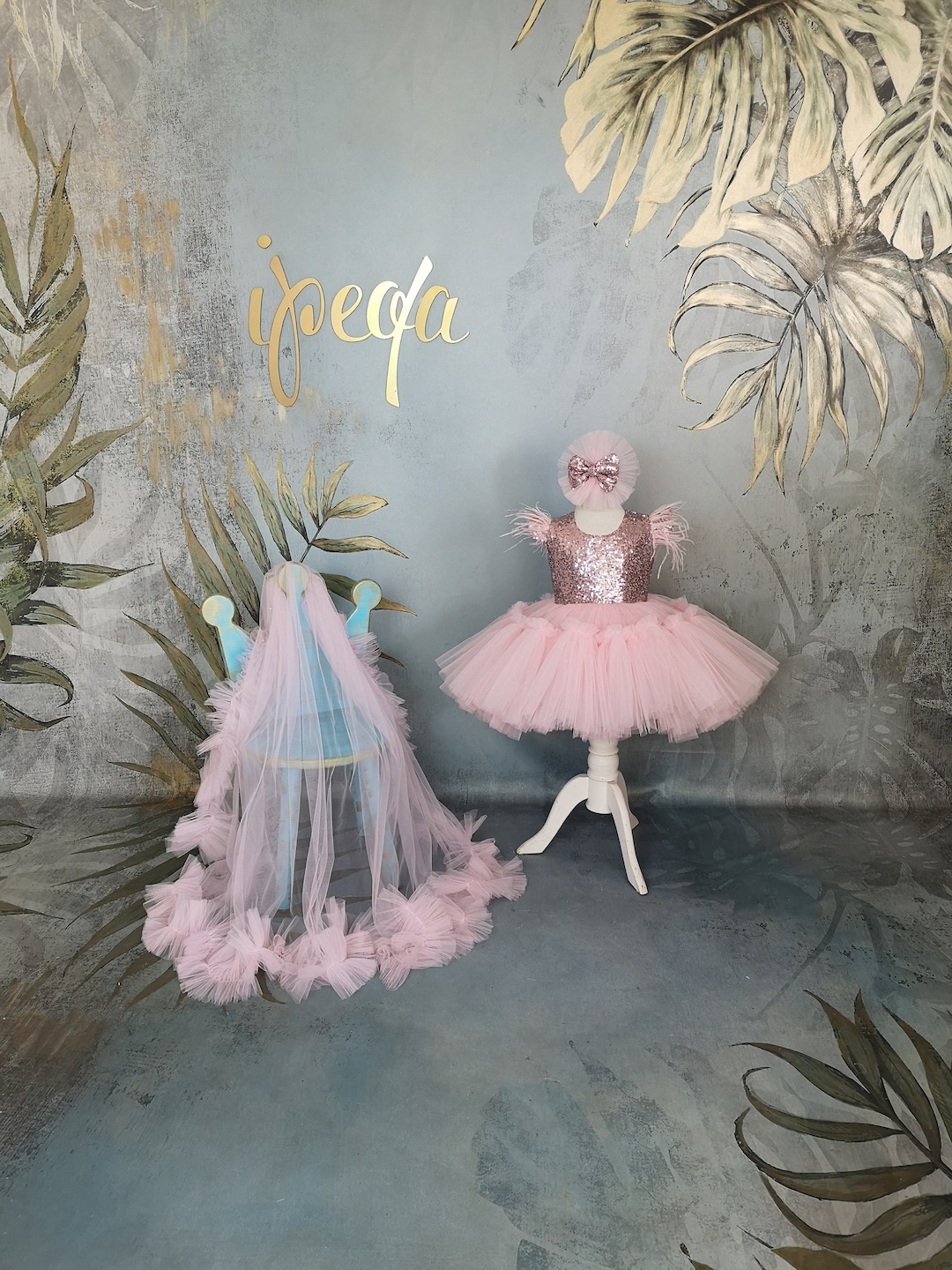 Powder Baby Prom Gown With Detachable Train, Long Tail Custom Kids ...