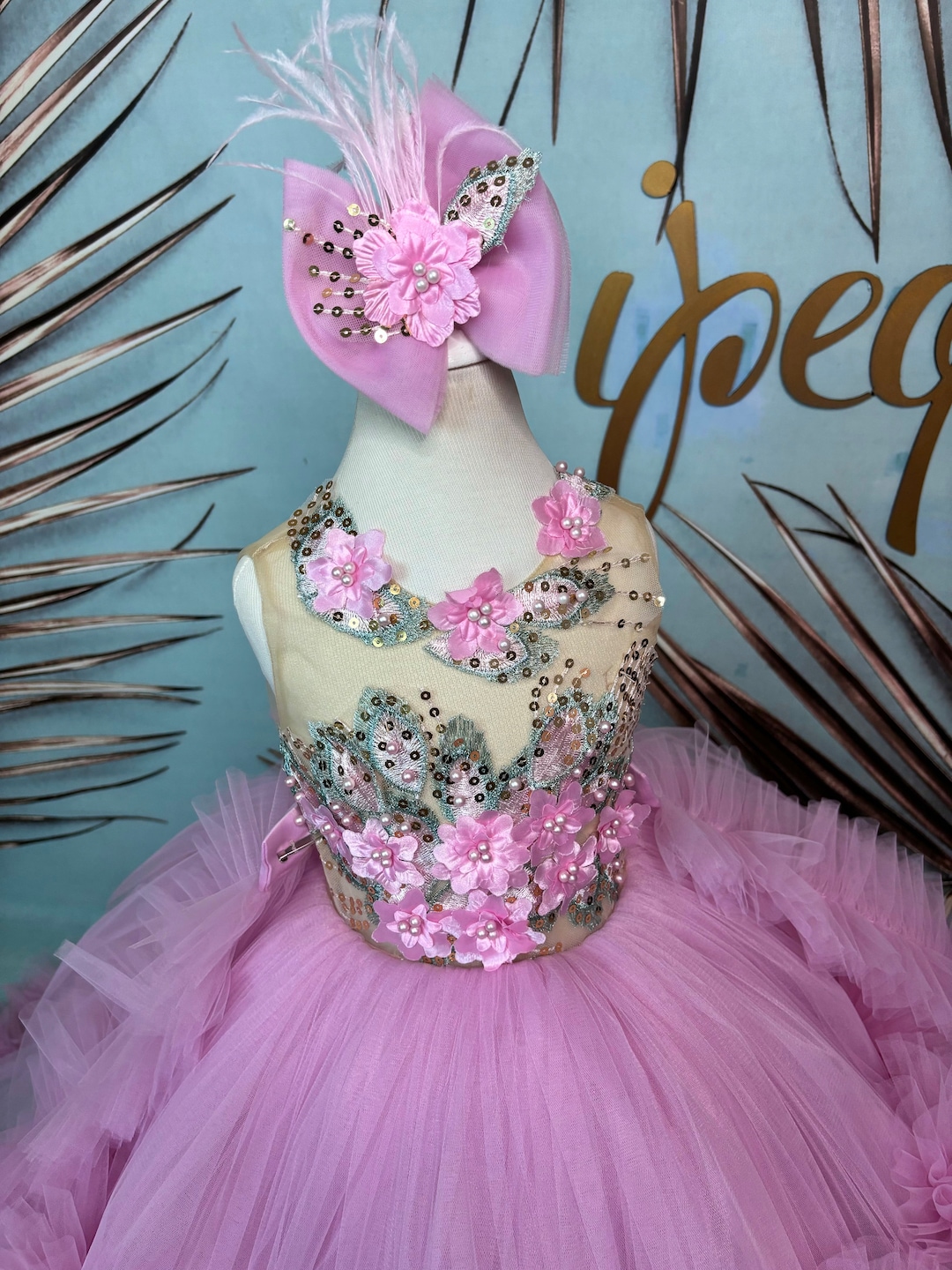 Toddler Pageant Prom Dress, Pink Flowers Baby Girl Birthday Outfit ...
