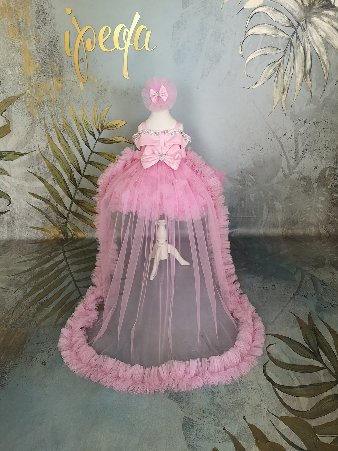Pink Girl Gown With Chrystals & Detachable Train Butterfly - Etsy