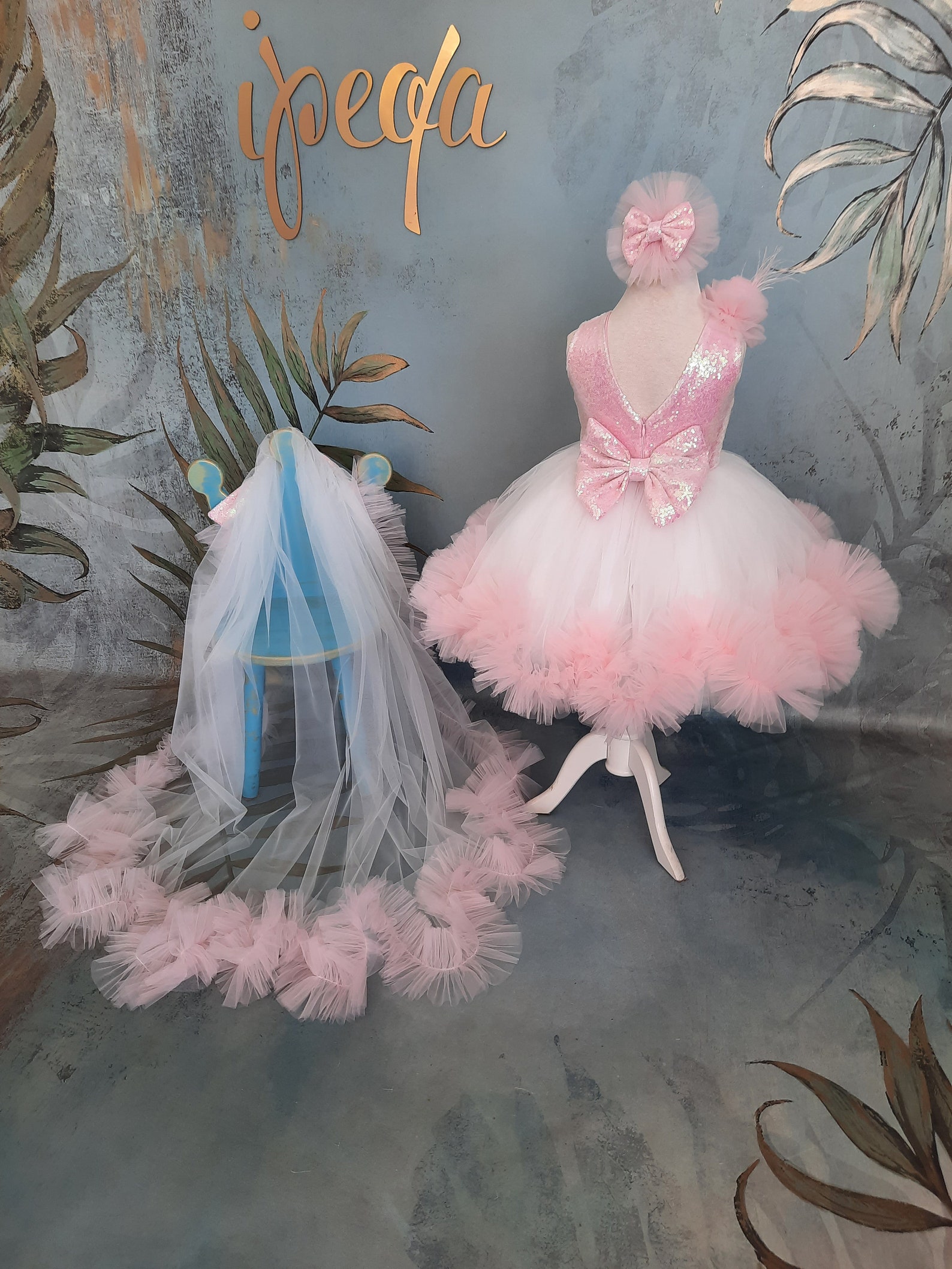 Powder Pink Girl Pageant Dress Detachable Train Long Tail - Etsy