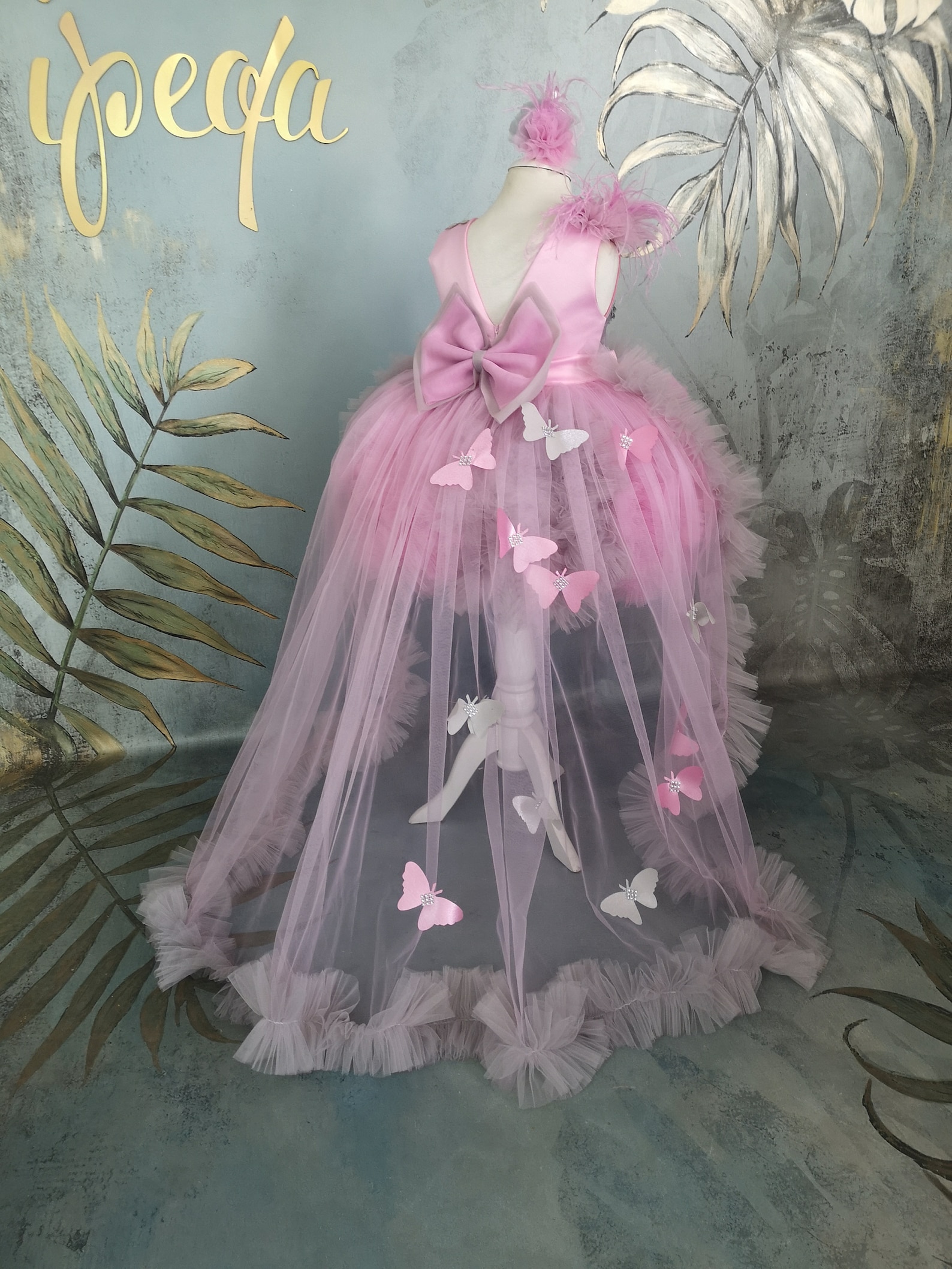 Pink Gray Toddler Butterfly Pageant Frock, Baby Shower, Long Tail ...