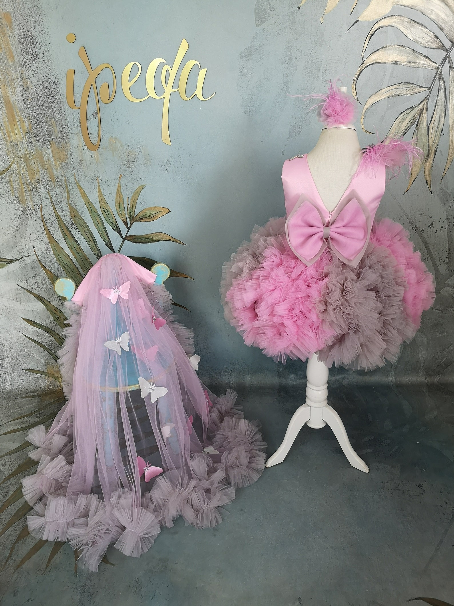 Pink Gray Toddler Butterfly Pageant Frock, Baby Shower, Long Tail ...