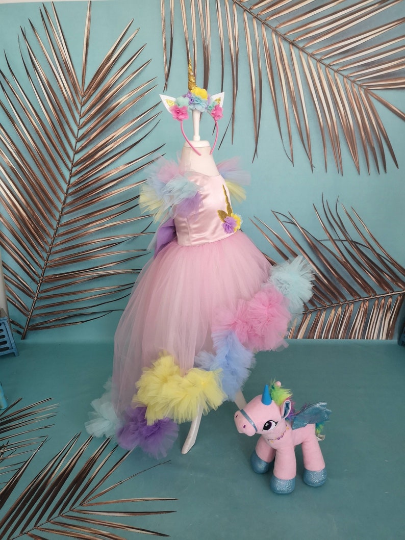Long Tail Unicorn Birthday Dress Set Includes Head Crown Pony | Etsy