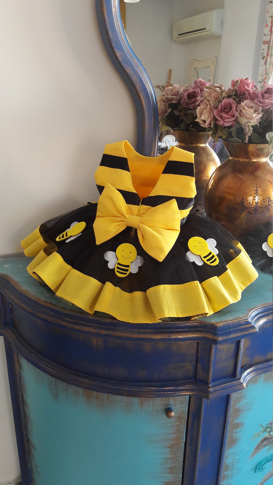 Baby Bee Dress, Bumble Bee Costume, Toddler Flower Girl Dress, Custom ...
