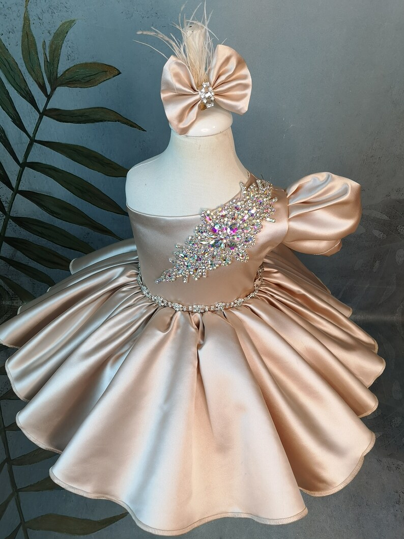 Gold Satin Baby Pageant Costume Custom Girl Garment Flower - Etsy