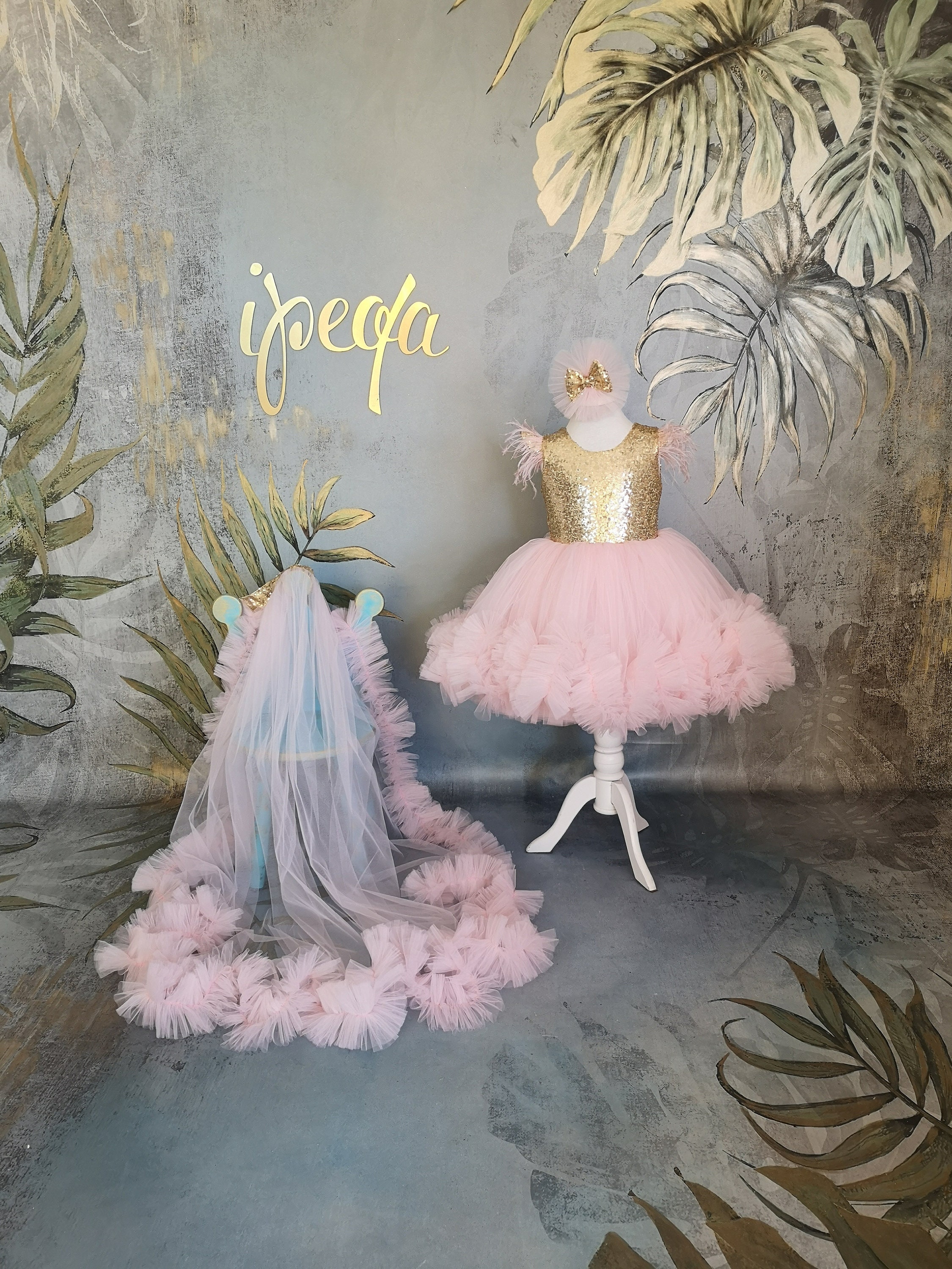 Gold and Powder Girl Pageant Outfit & Detachable Train Long | Etsy