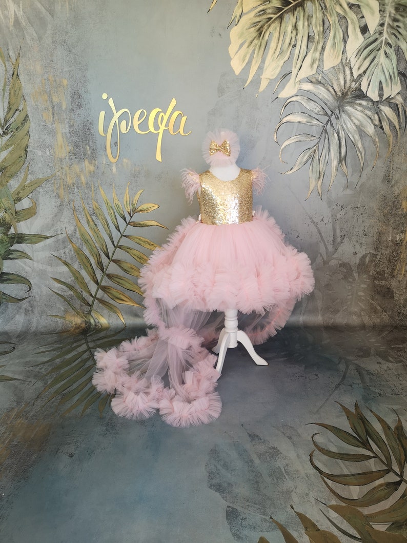 Gold and Powder Girl Pageant Outfit & Detachable Train Long - Etsy