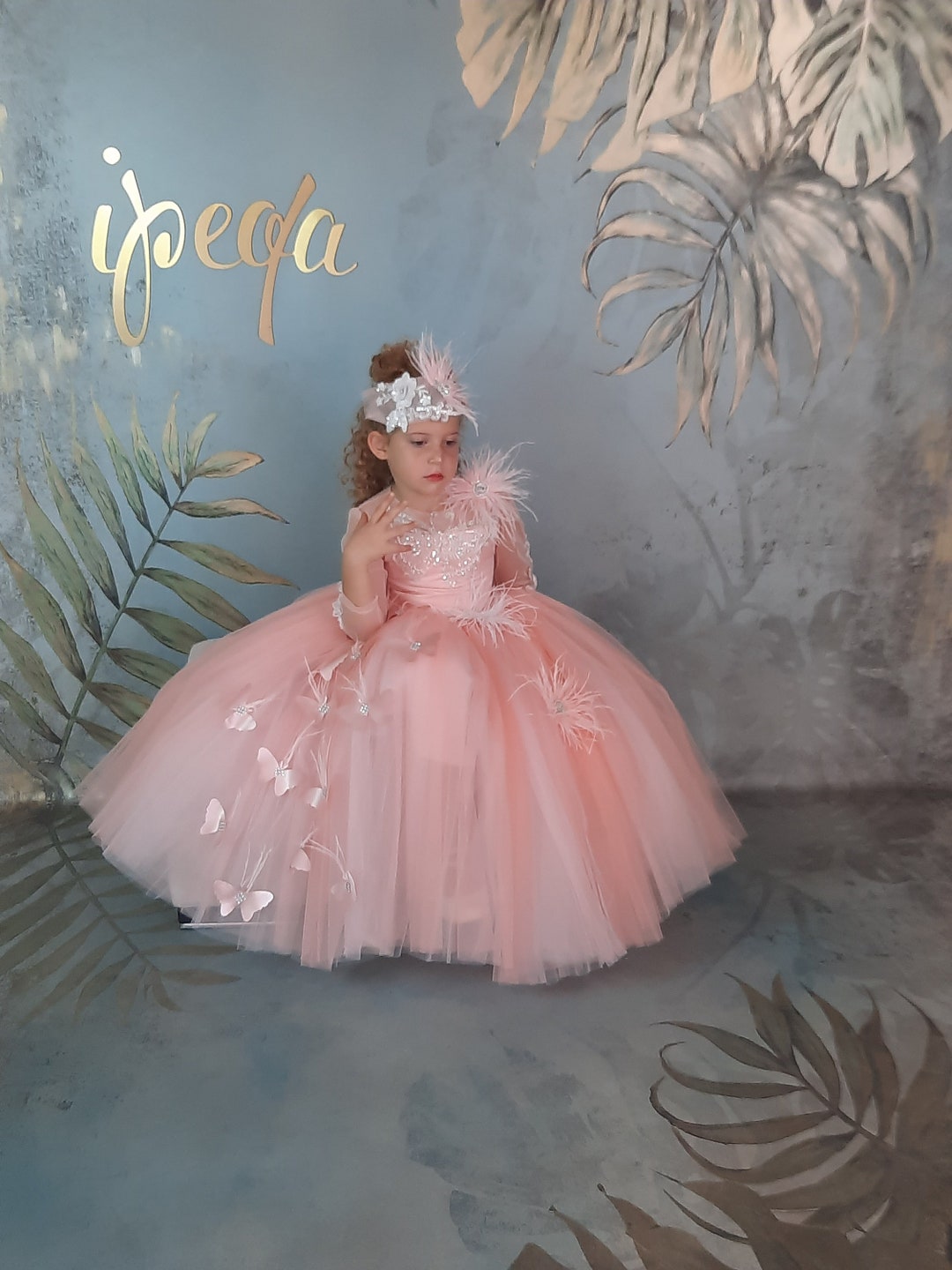 Feather Ankle Baby Girl Dress & Butterflies, Butterfly Girl Outfit ...