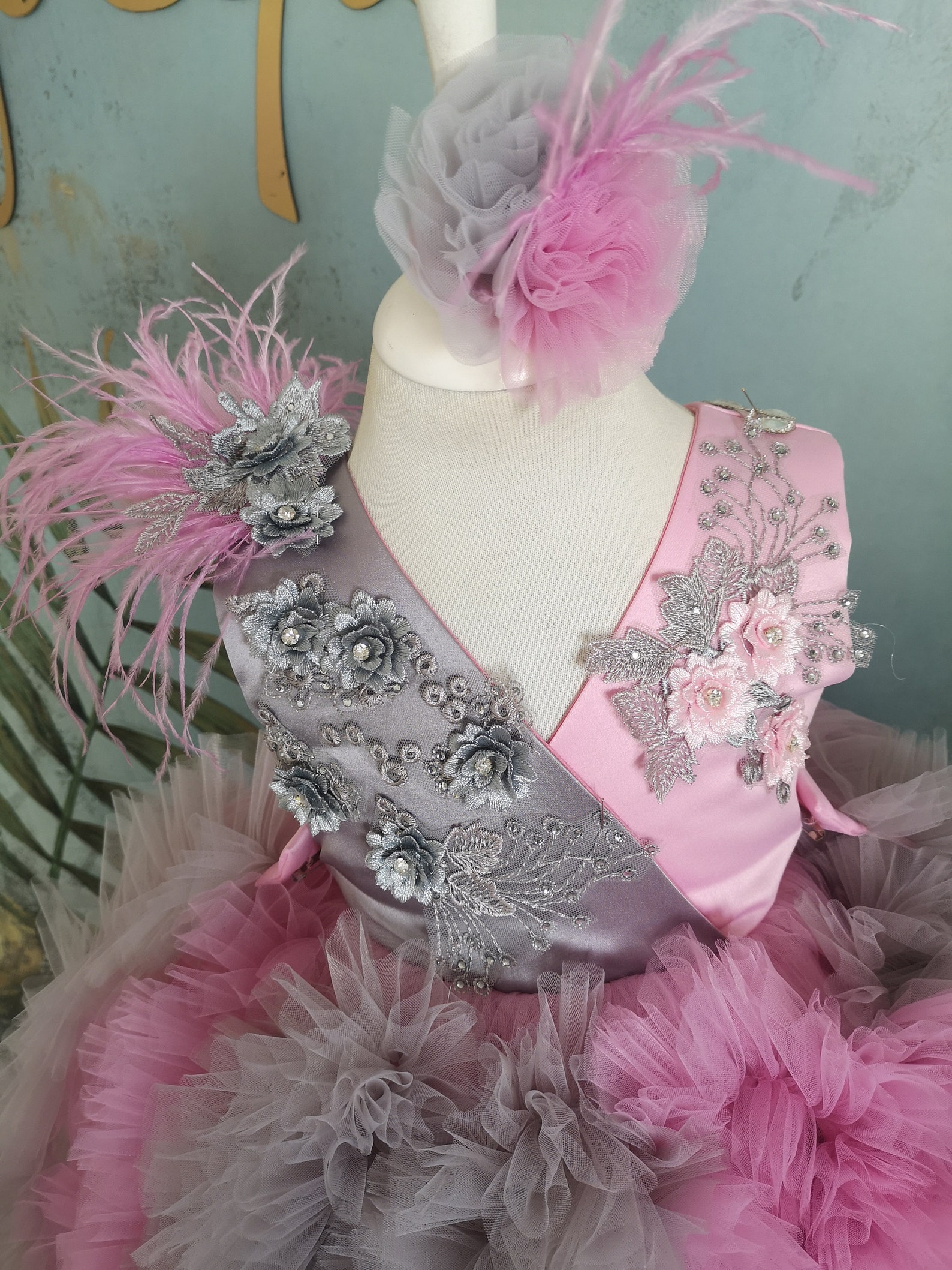 Pink Gray Toddler Butterfly Pageant Frock, Baby Shower, Long Tail ...