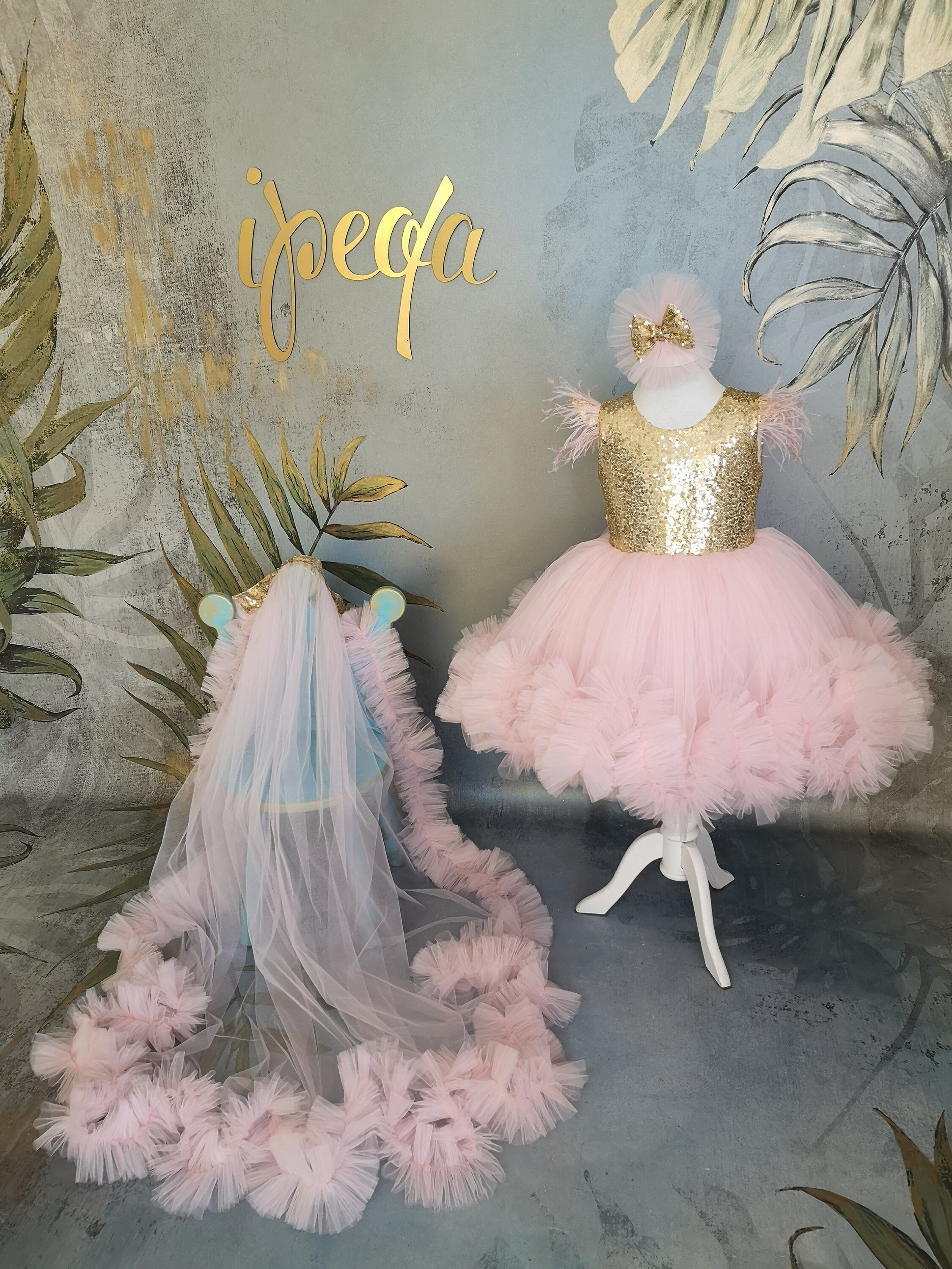 Gold and Powder Girl Pageant Outfit & Detachable Train Long | Etsy