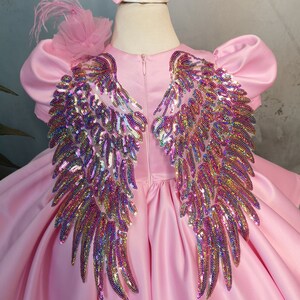 Angle Wings Girl Prom Gown, Pink Baby 1st Birthday Outfit Detachable ...