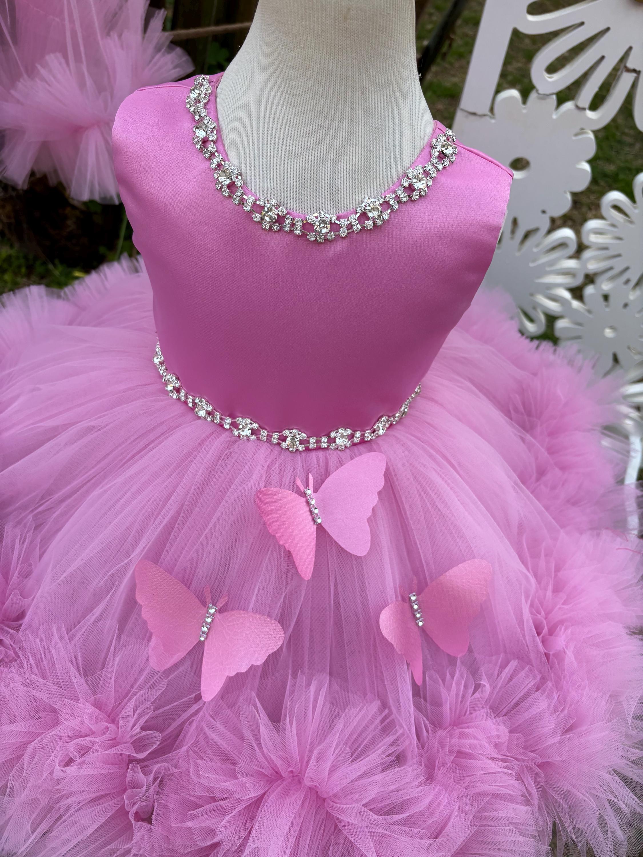 Baby Girl Prom Gown Rhinestones Butterfly & Detachable Train, Infant ...