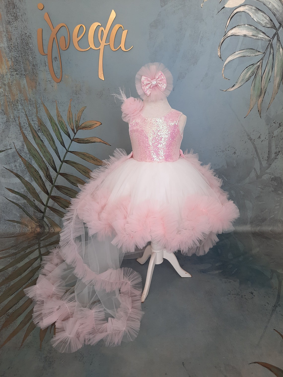 Powder Pink Girl Pageant Dress Detachable Train Long Tail - Etsy