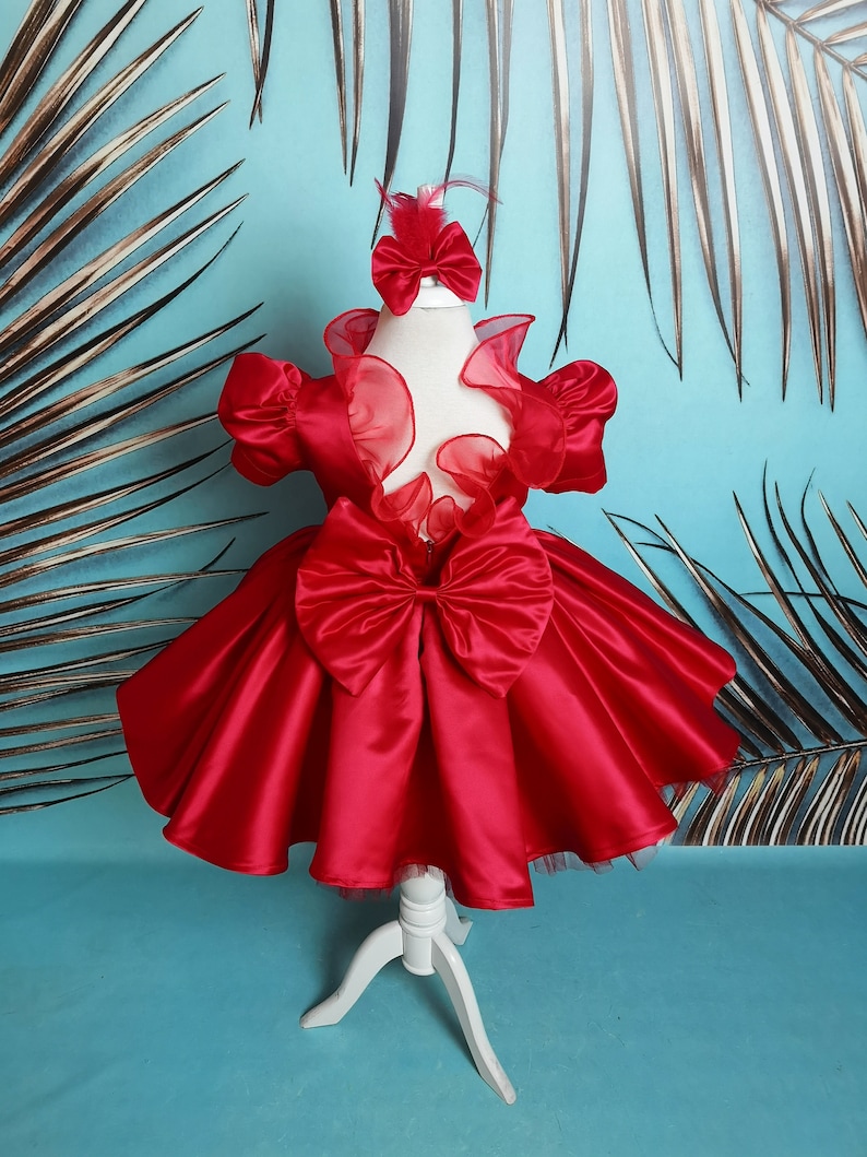 Red Satin Flower Girl Dress Sateen Toddler Pageant Vesture - Etsy