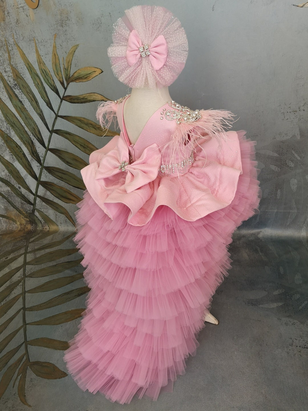 Rhinestone Long Tail Baby Gown, High to Low Frock, Flower Girl Dress ...