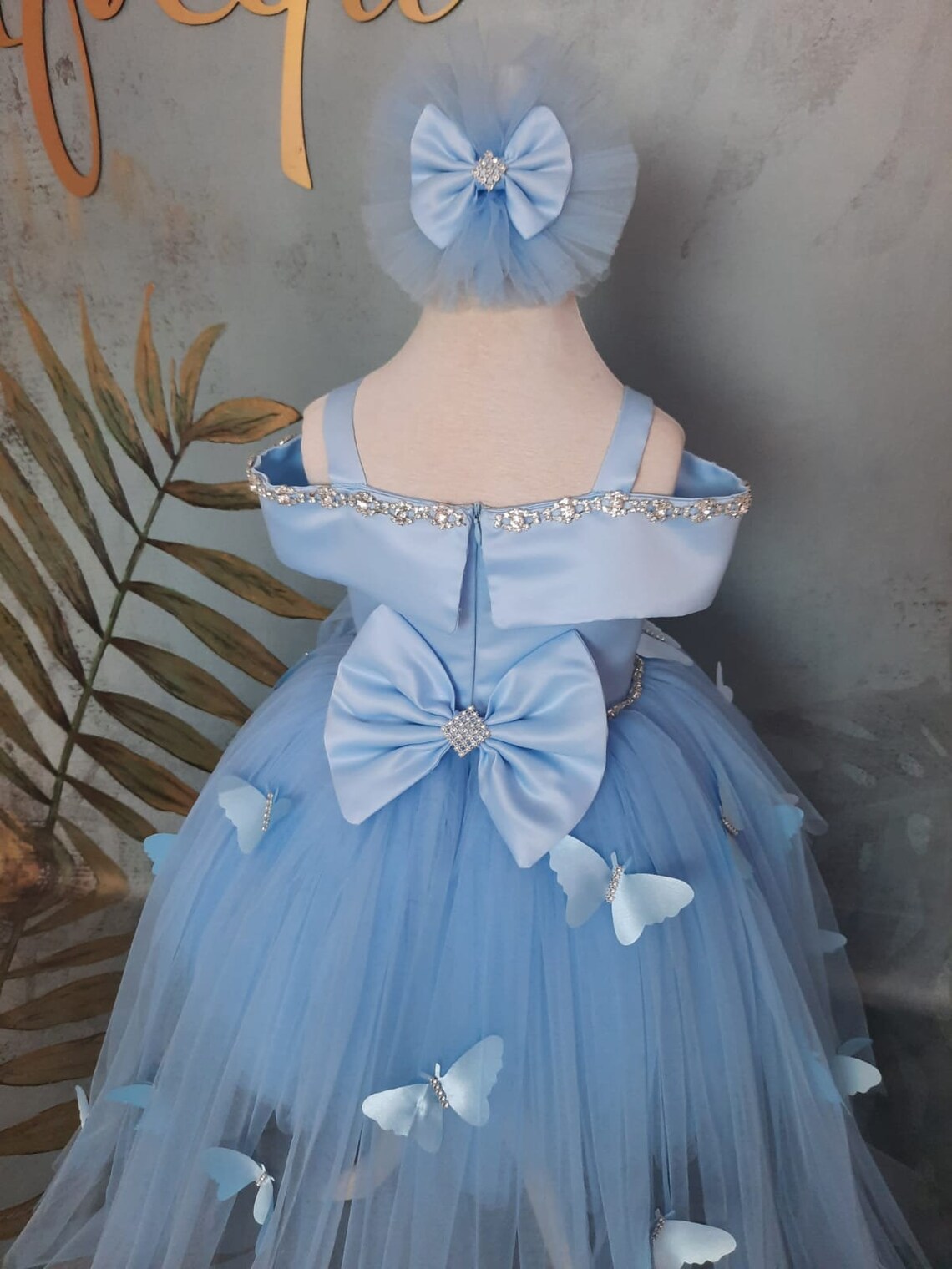 Baby Blue Girl Gown Chrystals & Butterfly Luxury Baby Girl - Etsy