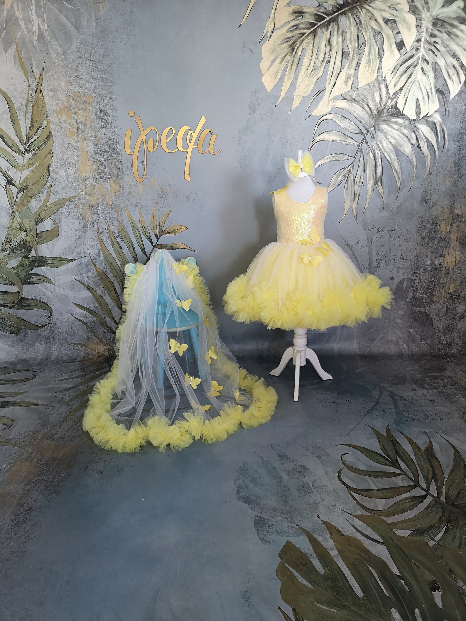 Yellow Girl Prom Gown With Butterflies Detachable Train Long - Etsy