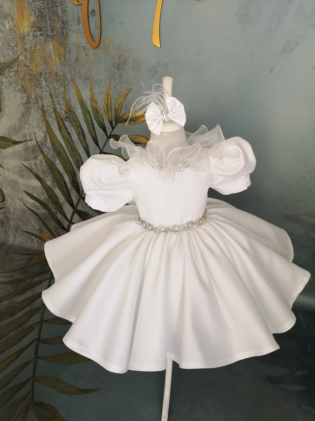 Luxury Satin Toddler Prom Dress Chrystals, White Girl Outfit Rhinestone ...