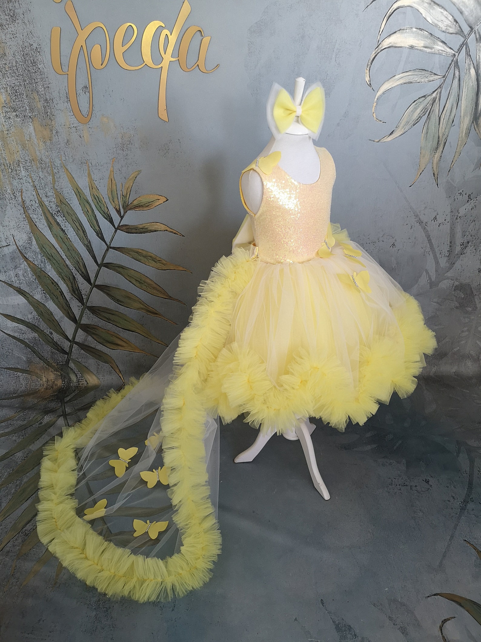 Yellow Girl Prom Gown With Butterflies Detachable Train Long - Etsy