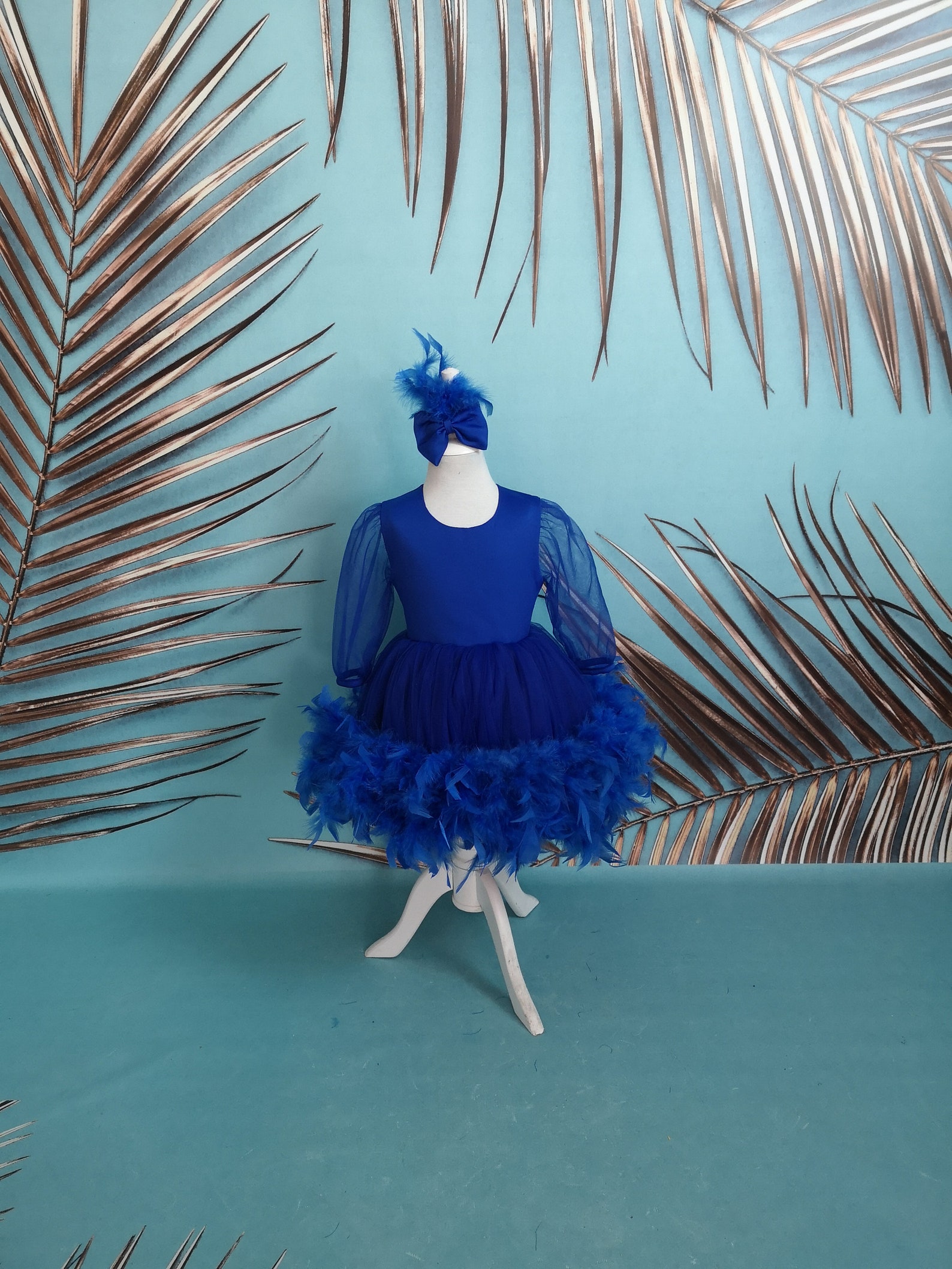 Feather Girls Dress Baby Blue Fur Outfit Flower Girl - Etsy