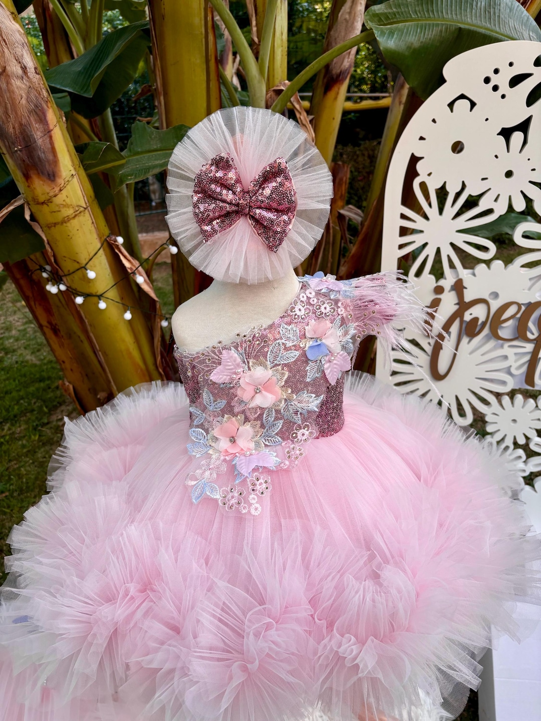 Toddler Pageant Prom Dress, Pink Butterfly Flower Girl Dress, Baby Girl ...