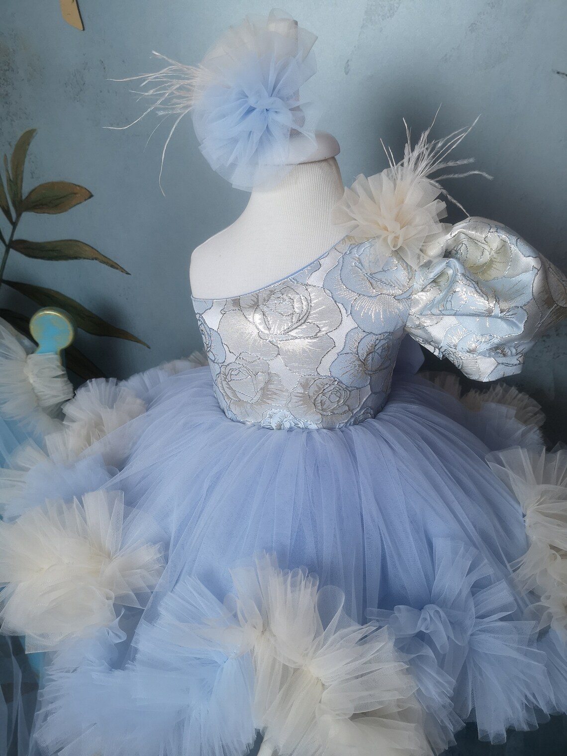 Light Blue Baby Fancy Outfit & Detachable Long Tail Flower - Etsy