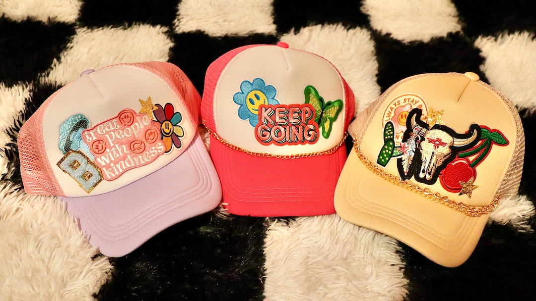 Custom Trucker Hat EMBROIDERED Patches. Multicolor Completely ...