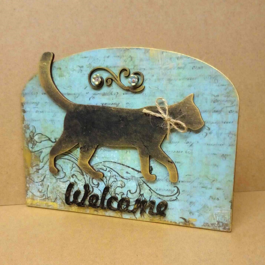Teal & Gold Black Cat Welcome Sign - Etsy