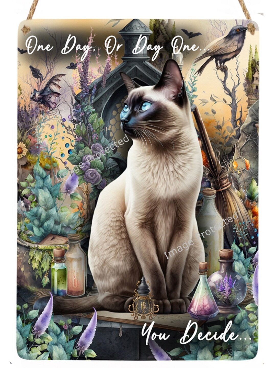 Siamese Cat Sign Hanging Metal Sign Motivational Quote Day One, or One ...