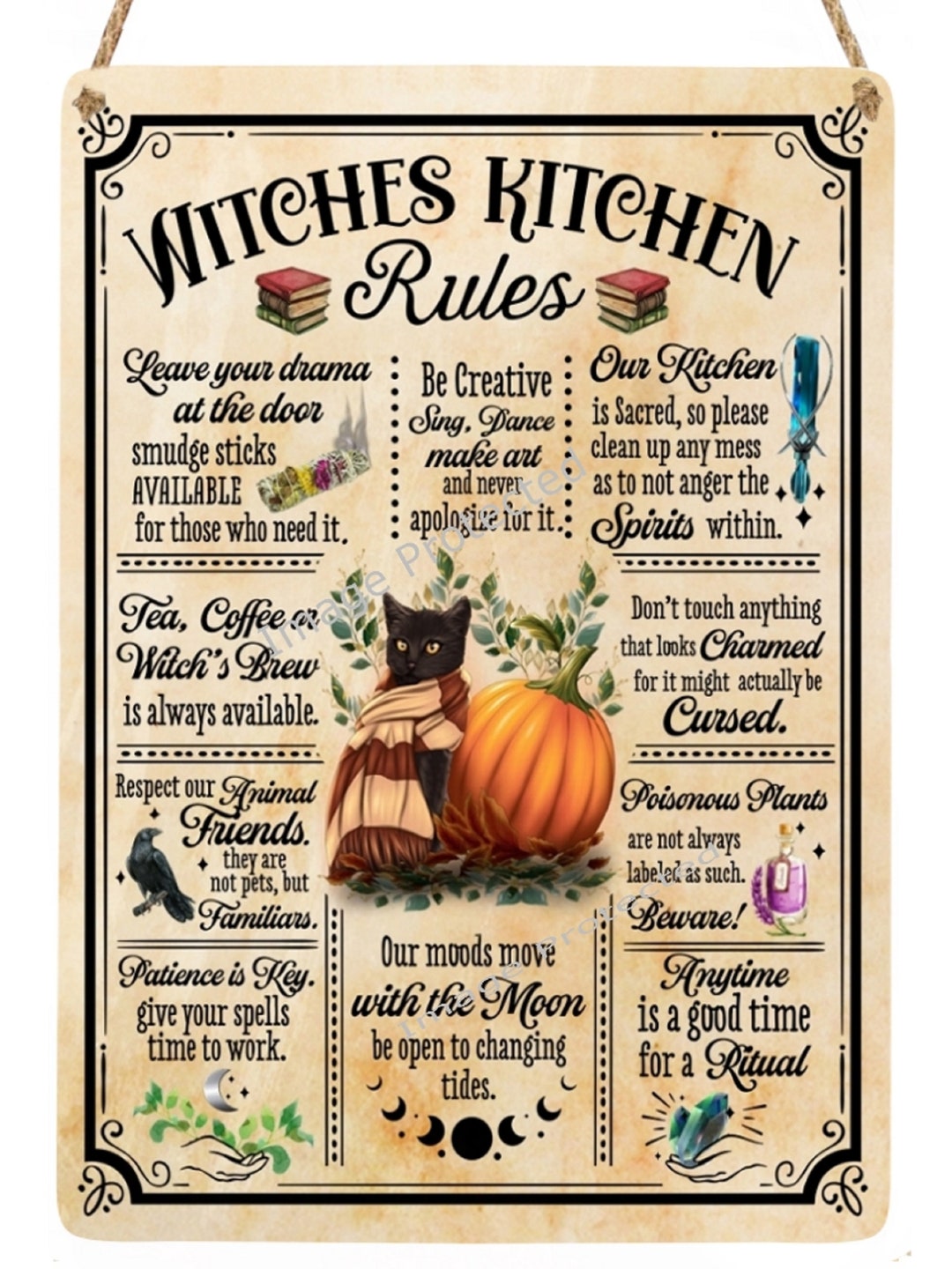 Black Cat Metal Sign Witches Kitchen Rules Black Cat and Pumpkin Wiccan ...