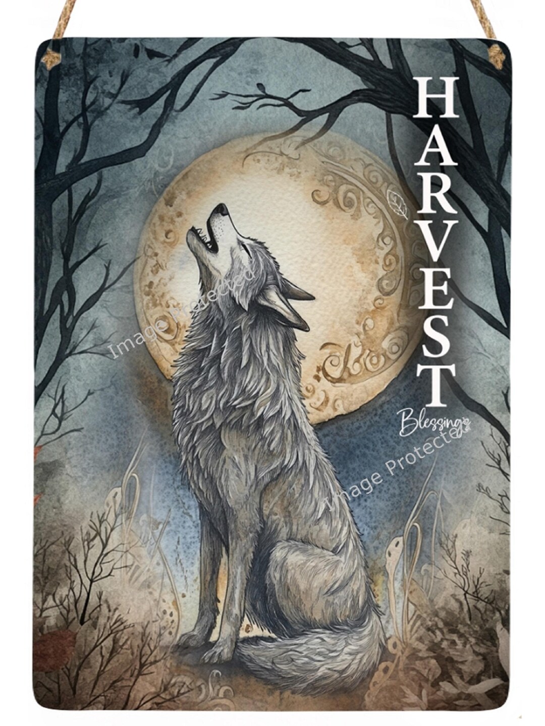 Autumn Wolf - Hanging Metal Sign - Wolf Sign - Harvest Blessings - Etsy