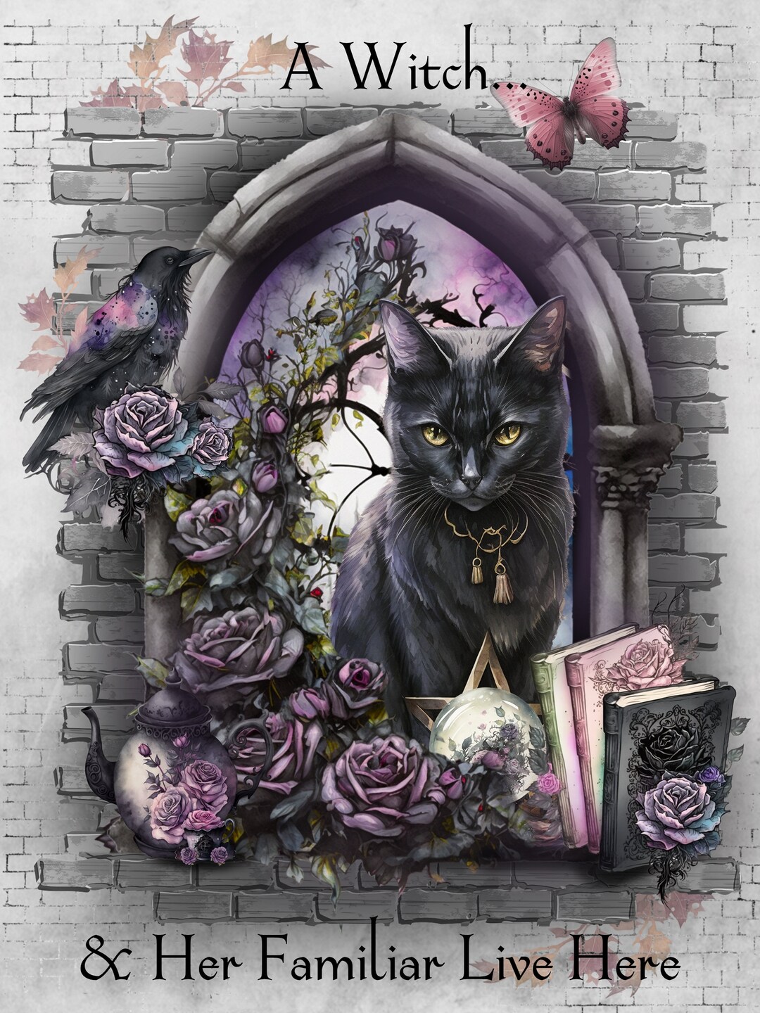 Black Cat Sign Cat Sign Hanging Metal Sign A Witch & Her Familiar Live ...