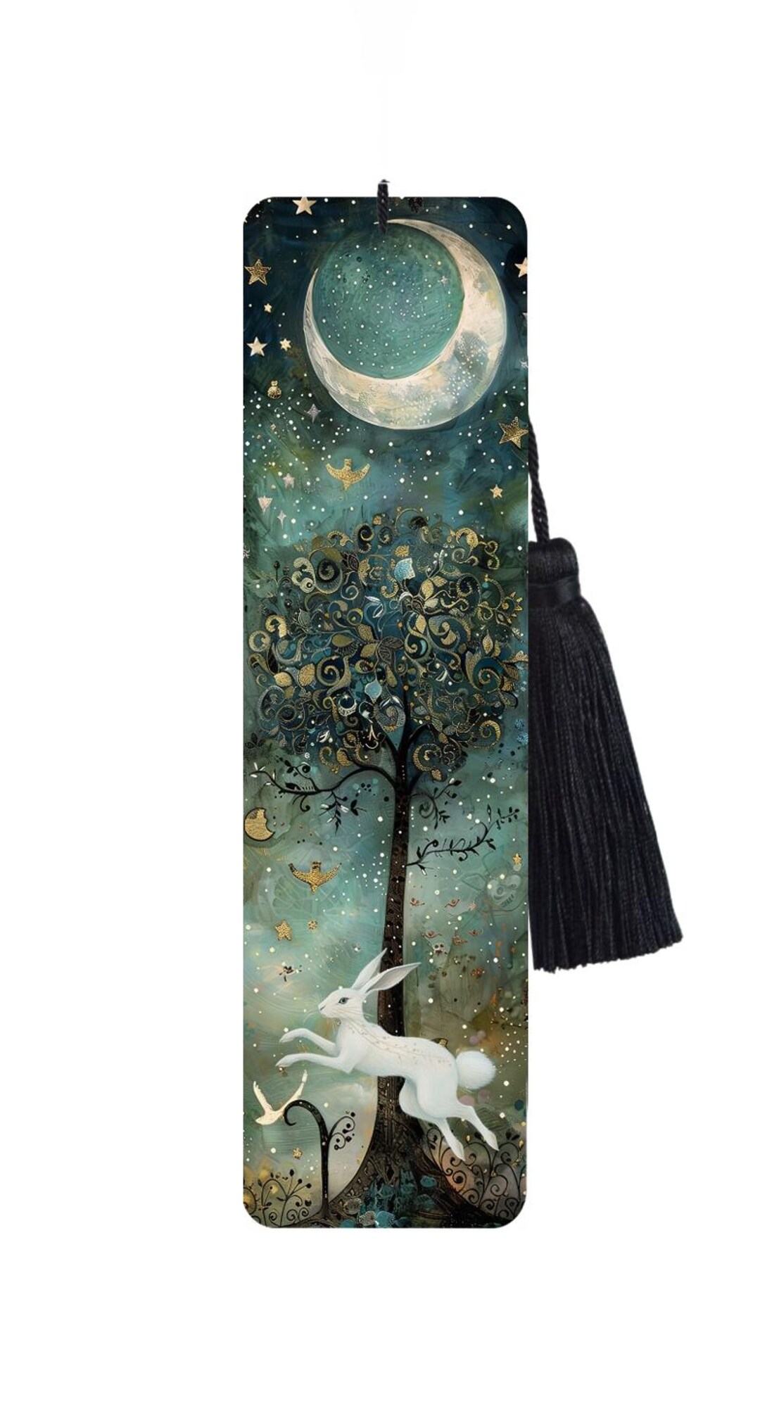 Hare Bookmark: Leaping Rabbit & Tree Metal Bookmark With Tassel - Etsy