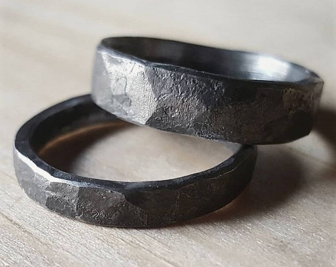 Rustic Forged Hammered Iron Ring, Unique Men's Ring Made by Blacksmith ...