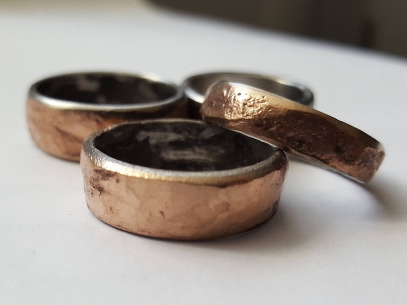 Rustic Mixed metal ring Iron and Bronze forged hammered ring | Etsy