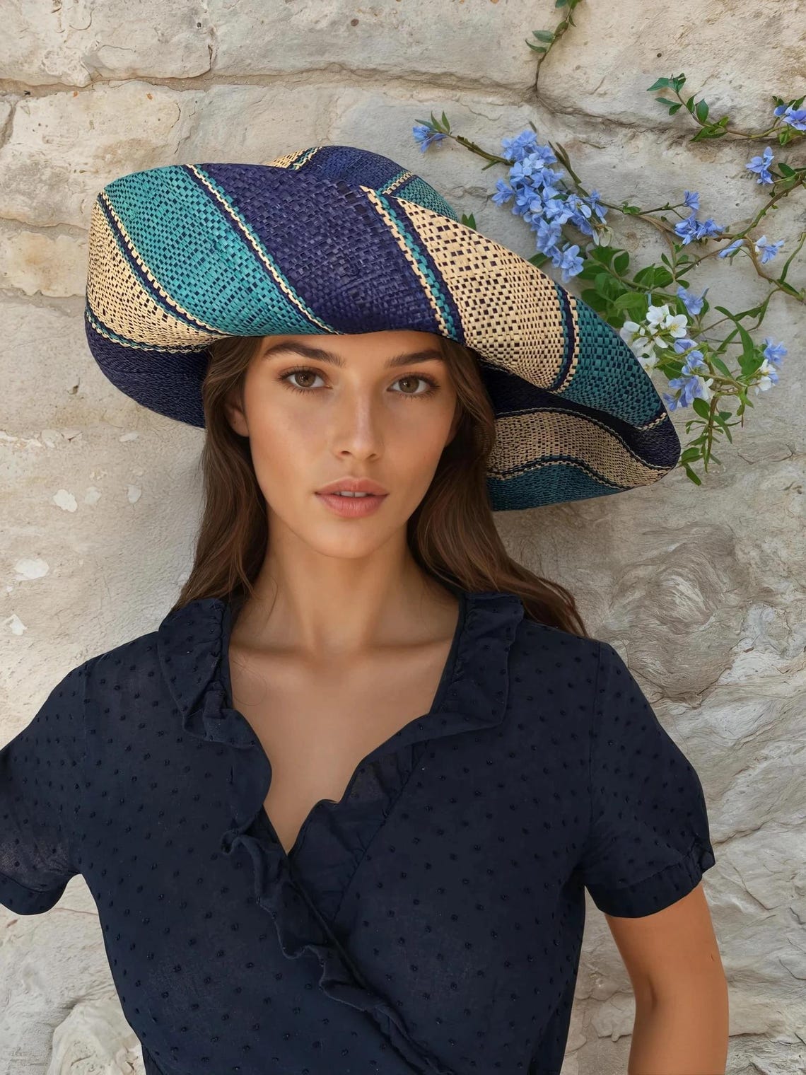 Handwoven Raffia Sun Hat - Artisan Made in Madagascar, Blue, Size ...