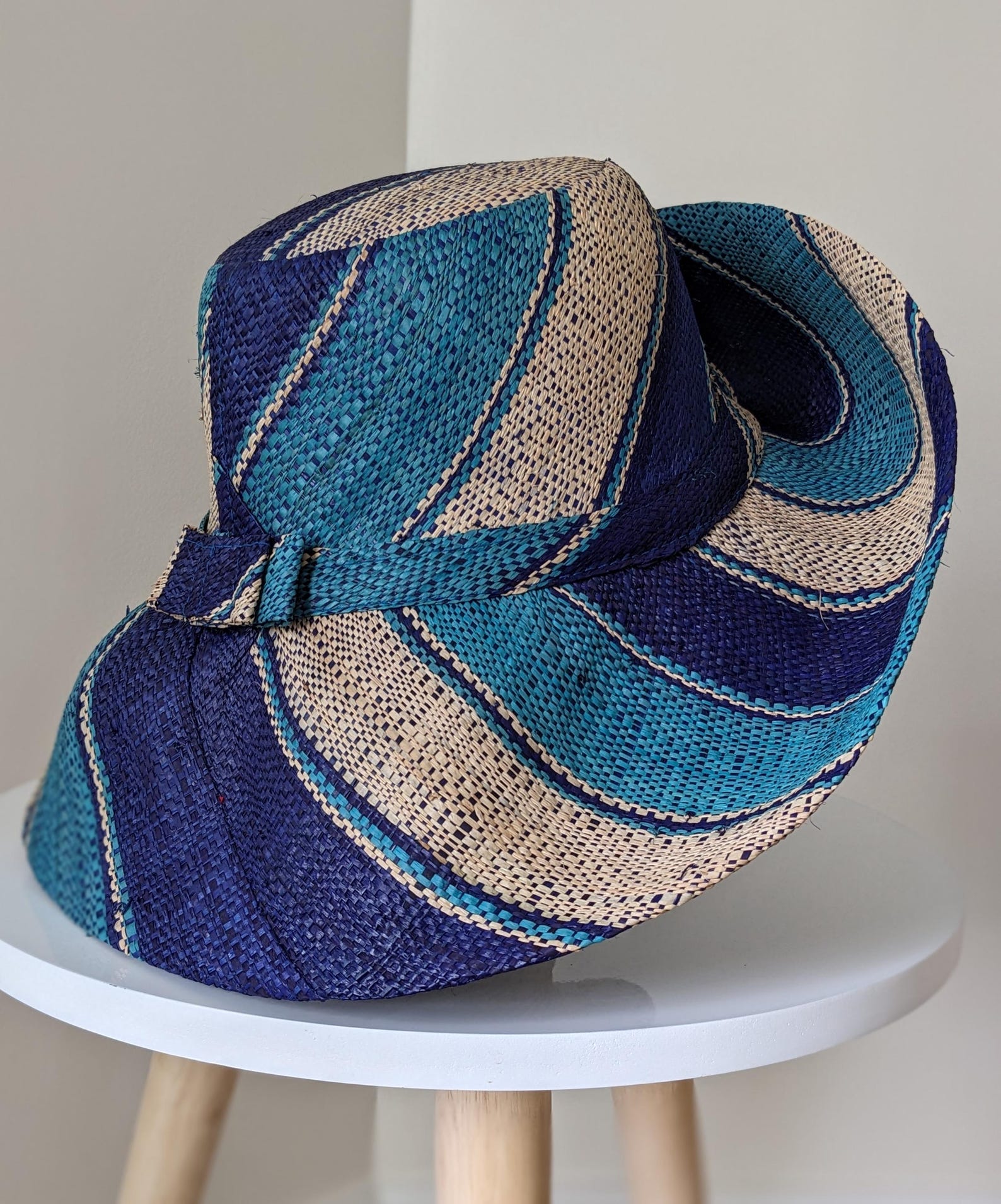Handwoven Raffia Sun Hat - Artisan Made in Madagascar, Blue, Size ...