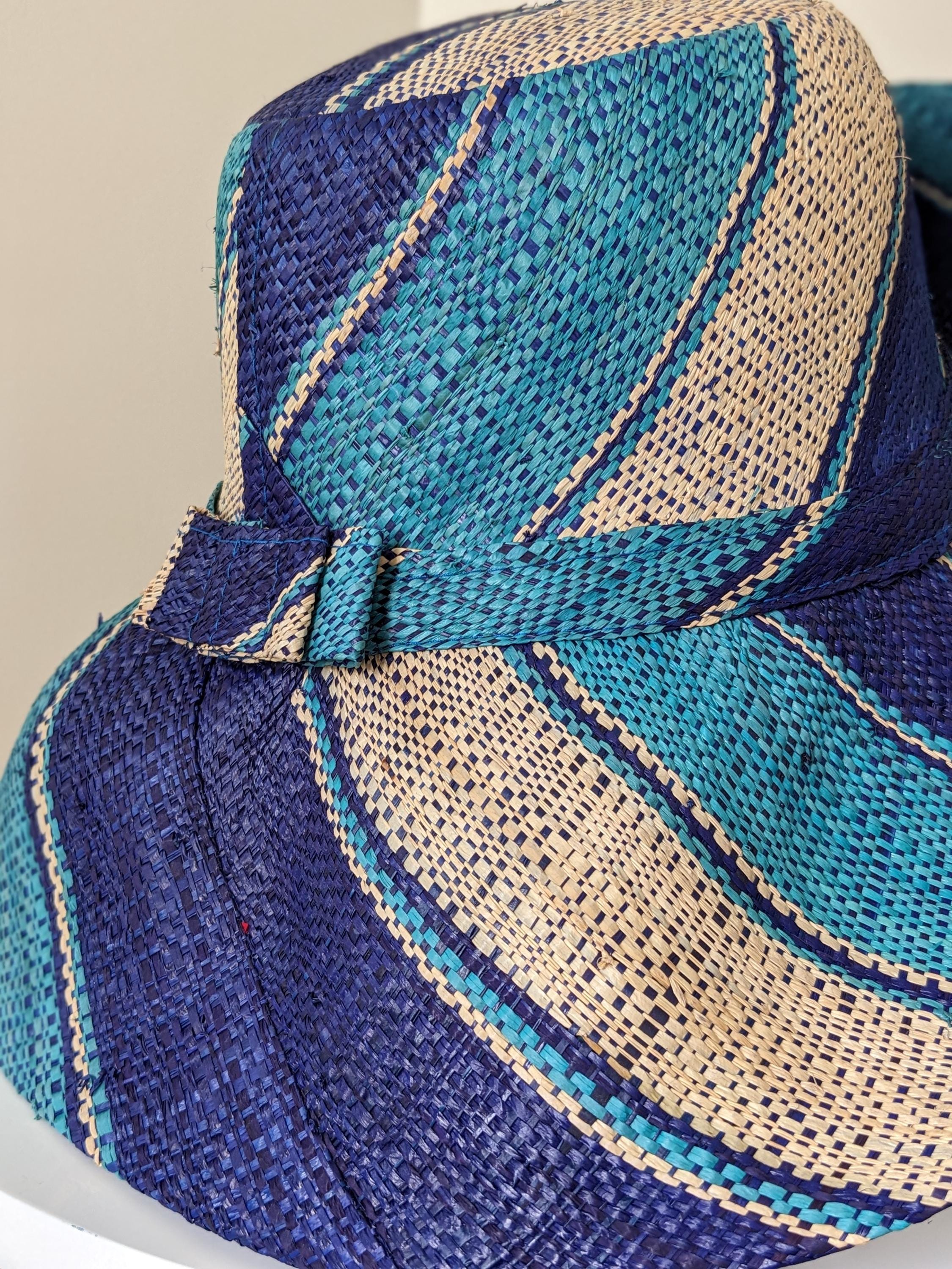 Handwoven Raffia Sun Hat - Artisan Made in Madagascar, Blue, Size ...