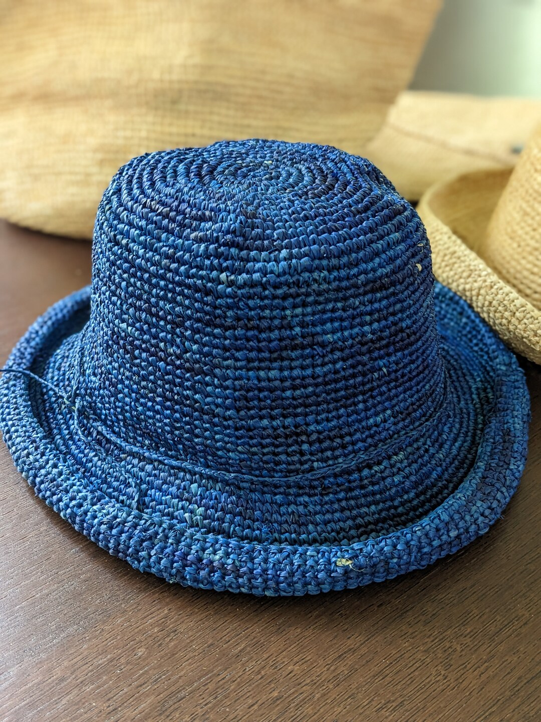 Crocheted Raffia Small Brim Sun Hat, Made in Madagascar Blue - Etsy